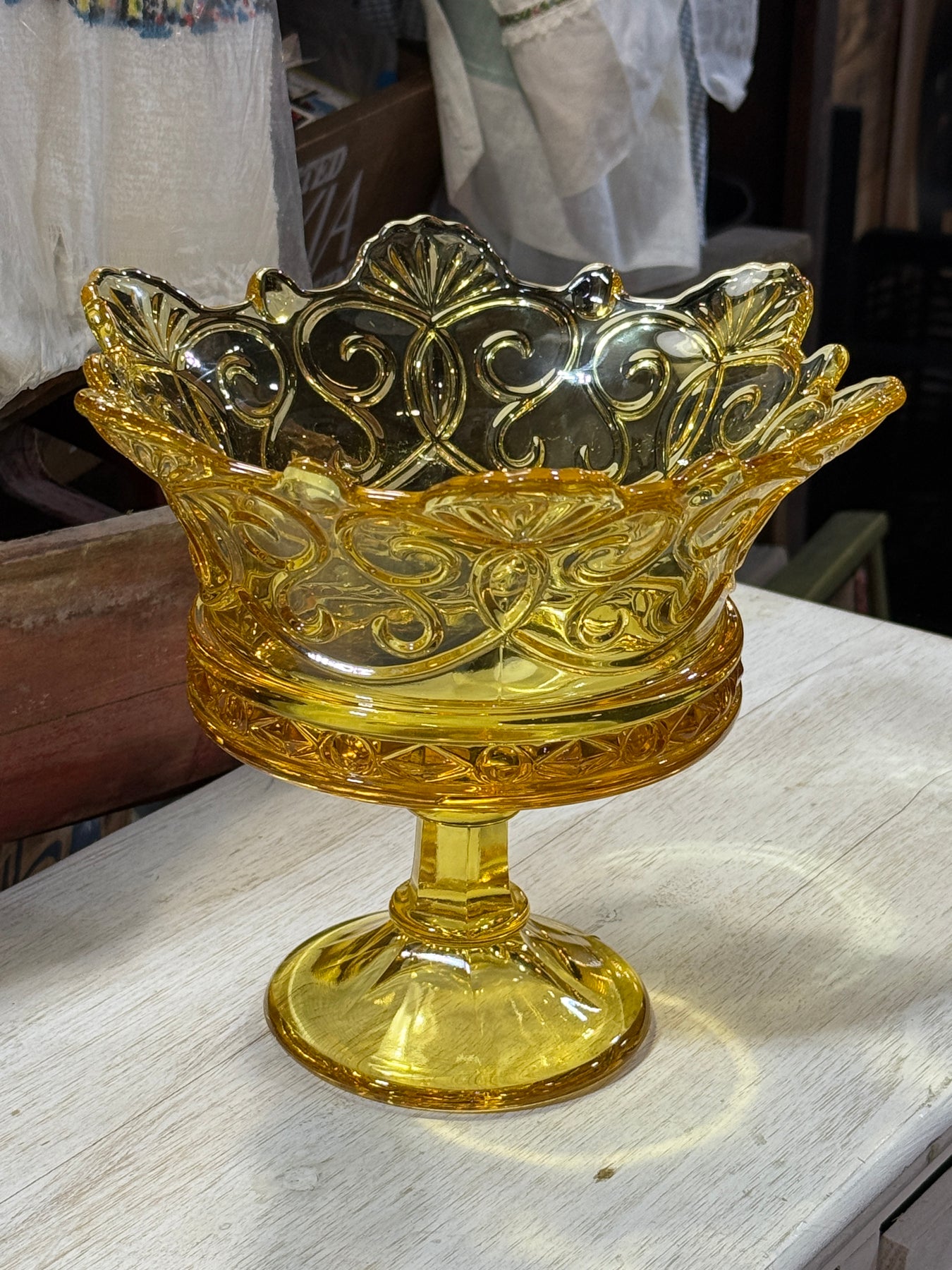 Vintage Yellow Gold Fostoria Crown Collection Pedestal Bowl from the 1 ...