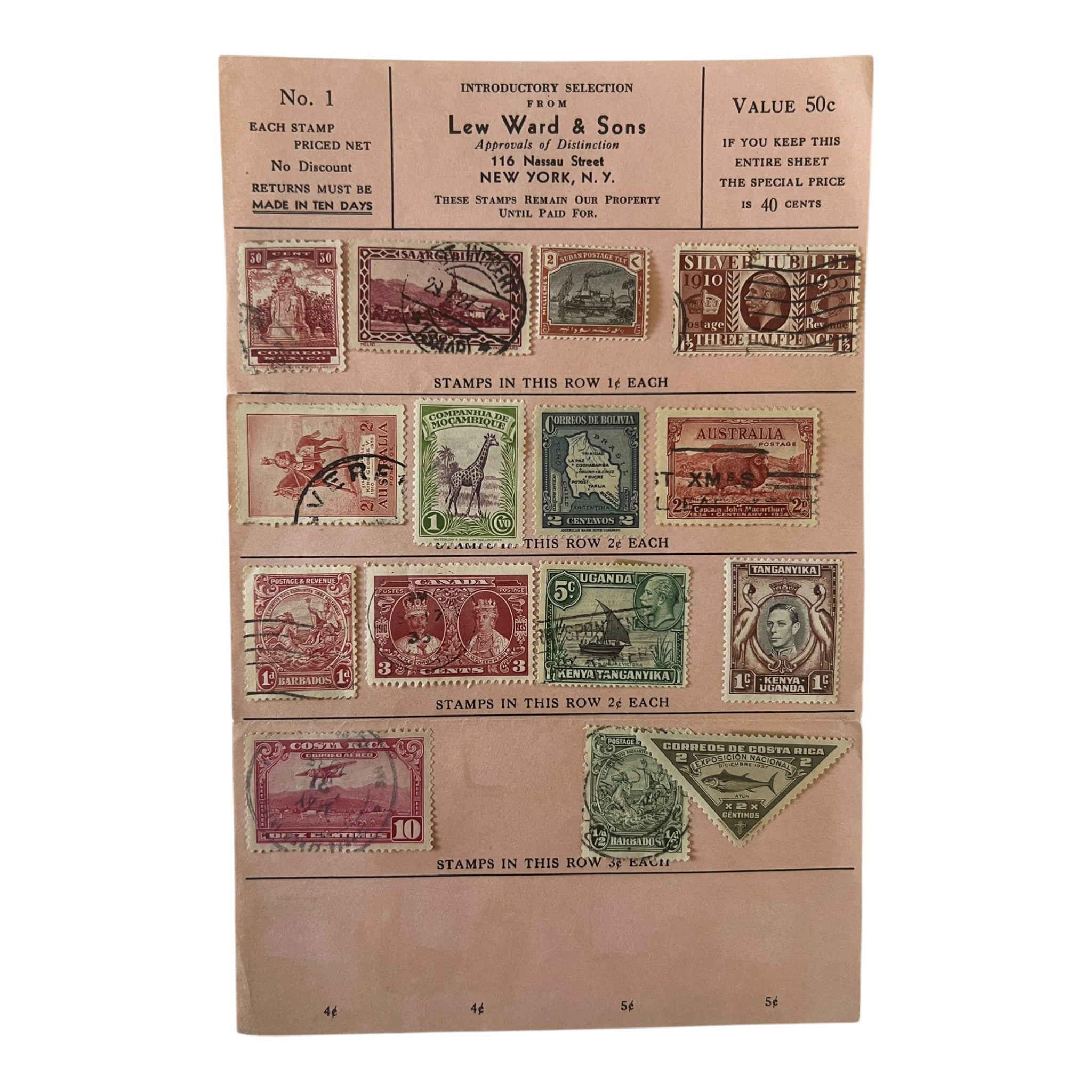 Stamps - Lew Ward & Sons Approval Sheet No. 1 – Emma Jeans